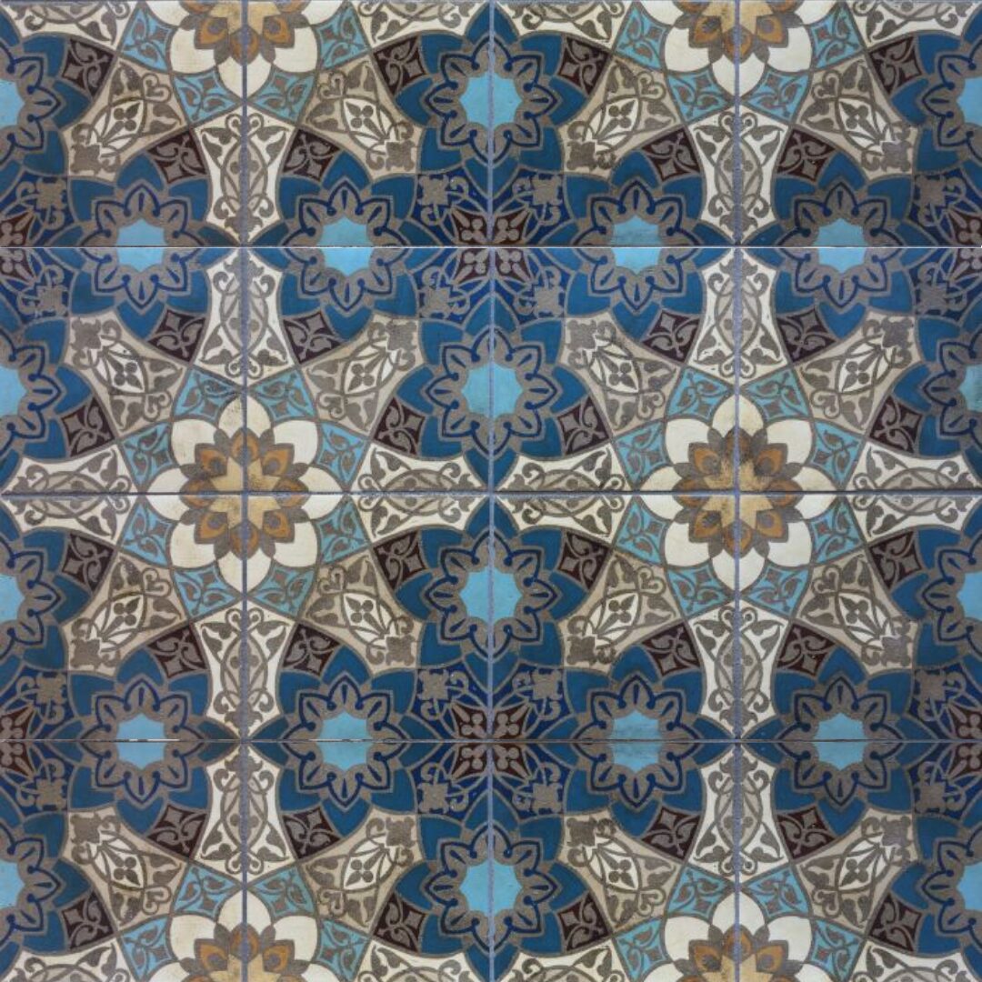 Gray w/ Cobalt, Peacock & Aqua Inlay | Encaustic Tile | Renaissance ...