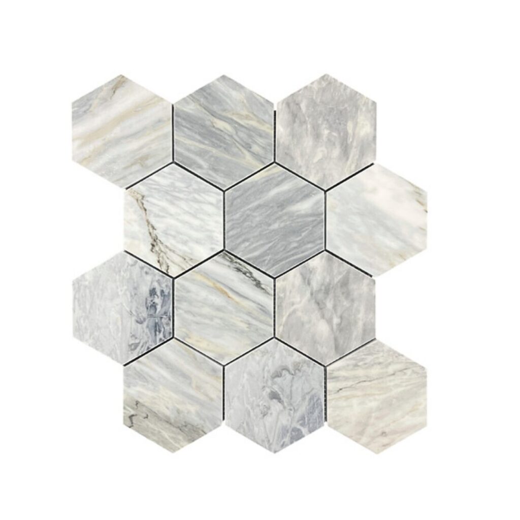 Calacatta Bluette | Marble - 4 in. Hexagon Mosaic | Honed | Renaissance ...