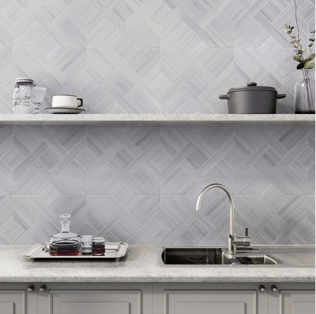 Greige Elegant | Marble- 1x4 in. Urban Parquet Mosaic | Soft Pillowed ...